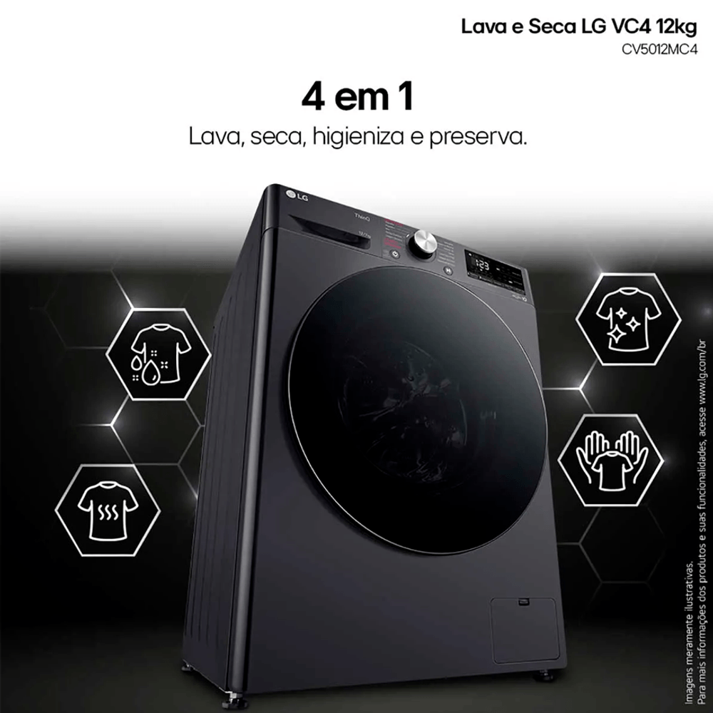 Lava e Seca Smart LG VC4 12kg Titanium com Inteligência Artificial AIDD ...